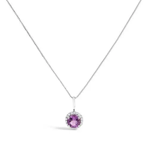 HAUS OF BRILLIANCE 10k Gold Gemstone And Diamond Accent Halo Pendant Necklace - White | Purple Amethyst